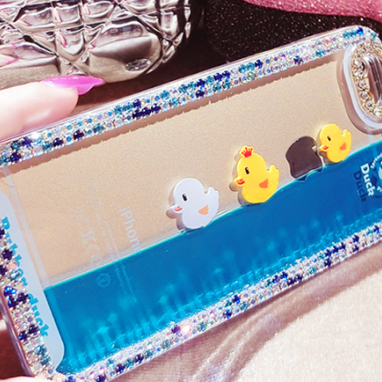 Phone Case Cute Duck Crown Bling Sparkle Glitter Stars Liquid Quicksand ...
